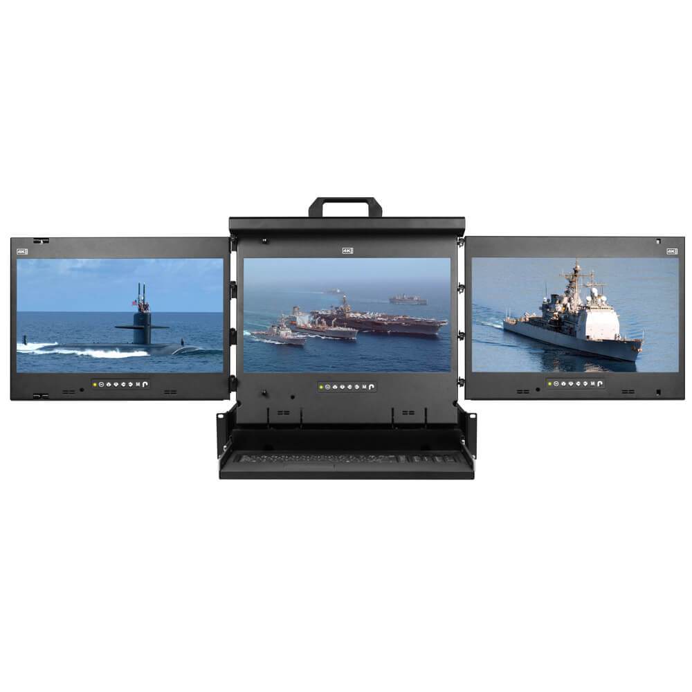 Cyberview 2U Multi-display Console Drawer, 3 x 17in, HD 1920 x 1080 ...